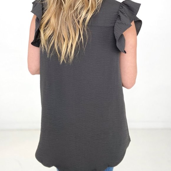 Zenana Outfitters | Tops | Zenana Woven Airflow Ruffled Sleeve Highlow ...